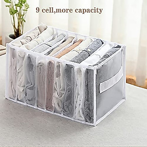 2 Pack Wardrobe Clothes Organizer, 9 Compartment Large Clothes Drawer Organizer Closet Divider with Handle, Widen Thicken Washable Foldable Clothes Storage Box for Jeans Pants Leggings Folded Clothes