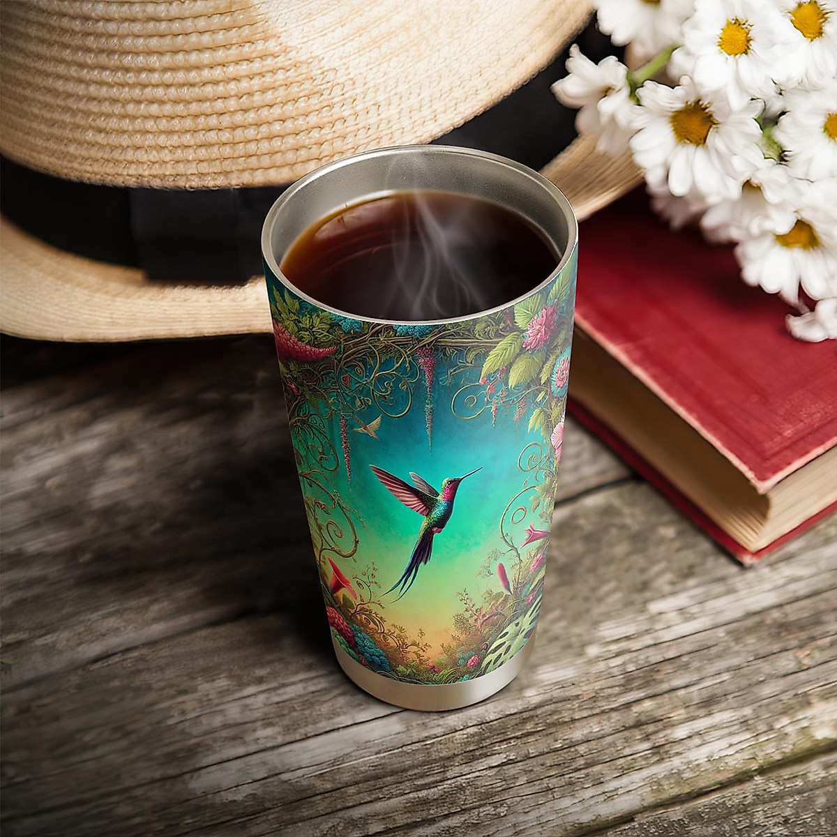 20oz Hummingbird Tumbler, Gifts for Hummingbird Lovers, Coffee Thermos for Women, Stainless Steel Double Wall Vacuum Insulated Coffee Mug, Travel Cup with Lid