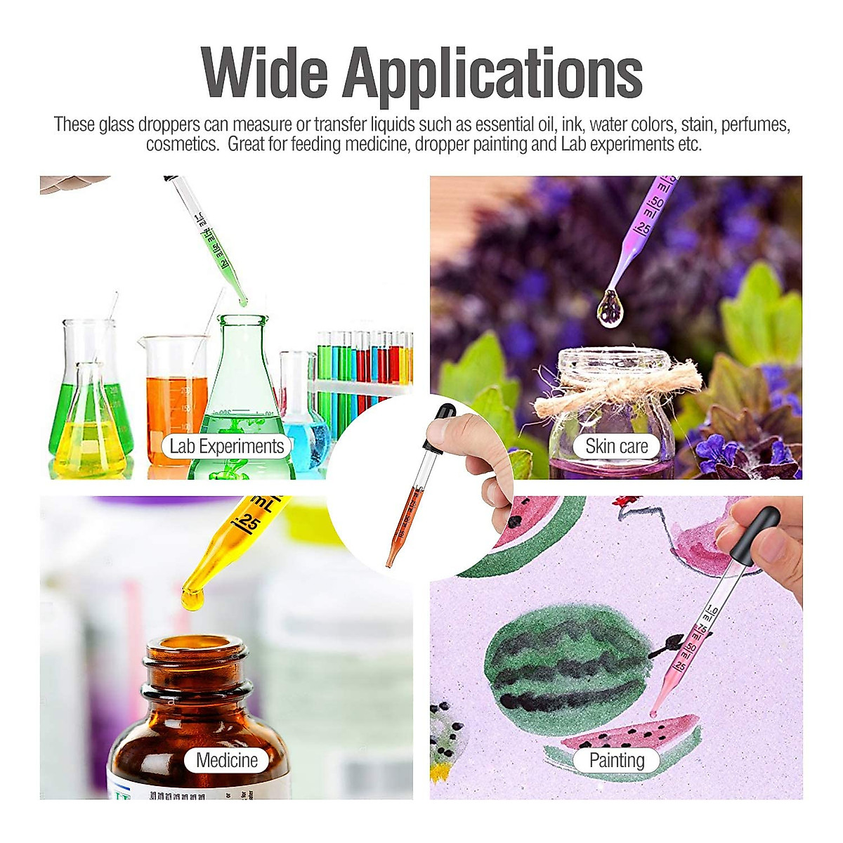 1ml Glass Pipette Dropper Graduated Eye Dropper for Liquid Medicine Essential Oil Laboratory, 20 Pack