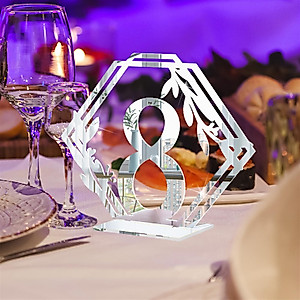 BESTORI Acrylic Wedding Table Numbers 1-20 with Stand Silver Table Sign Double Sided Reserved Seating Signs for Event Party Table Centerpiece Decoration