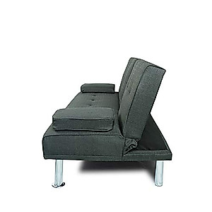 LTT Futon Sofa Bed, Futon Couch, Sleeper Dark Grey Fabric Folding Sofa Bed Dual-Purpose Multi-Functional
