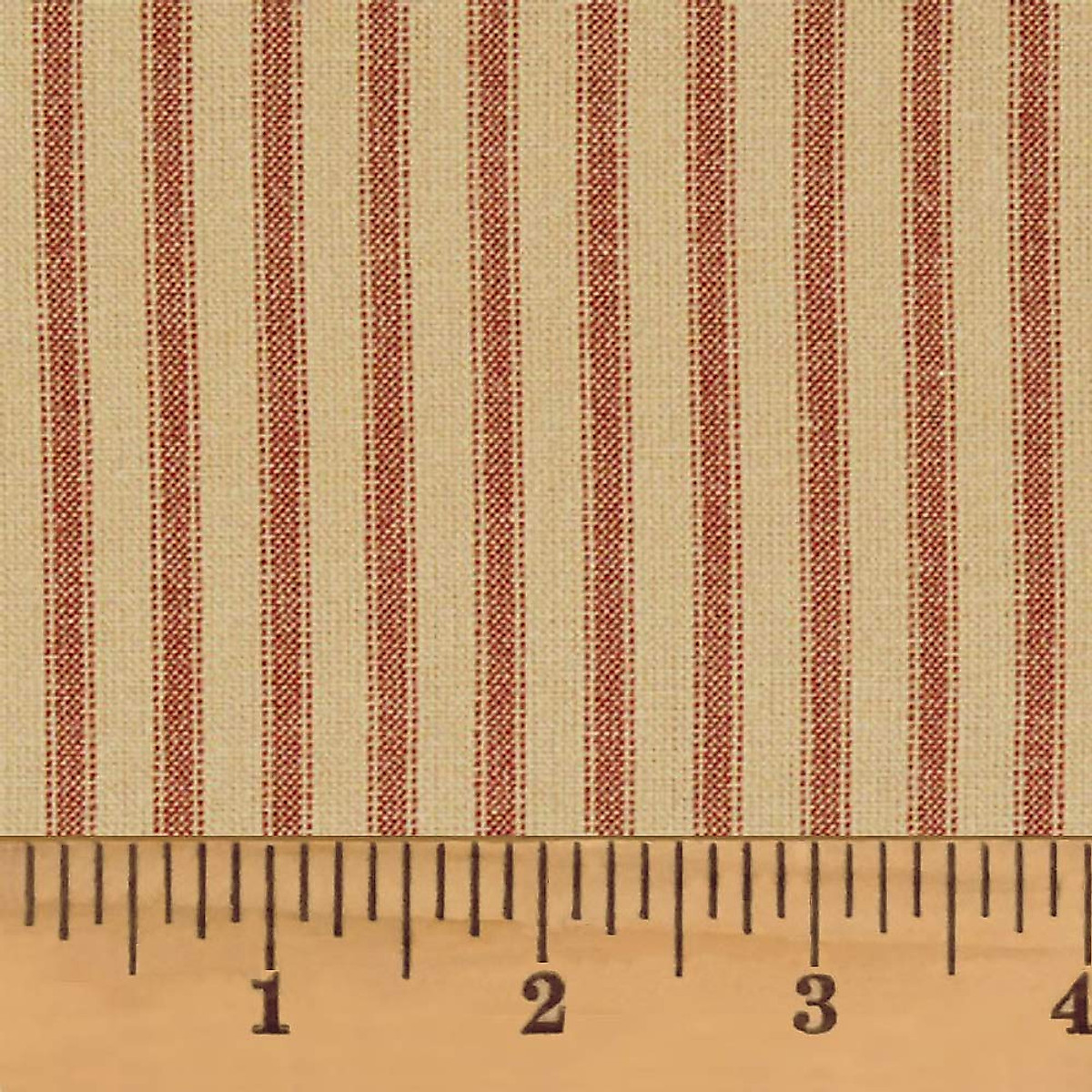 Primitive Red & Tea Dye Ticking Stripe Homespun Cotton Fabric by JCS - Sold by The Yard