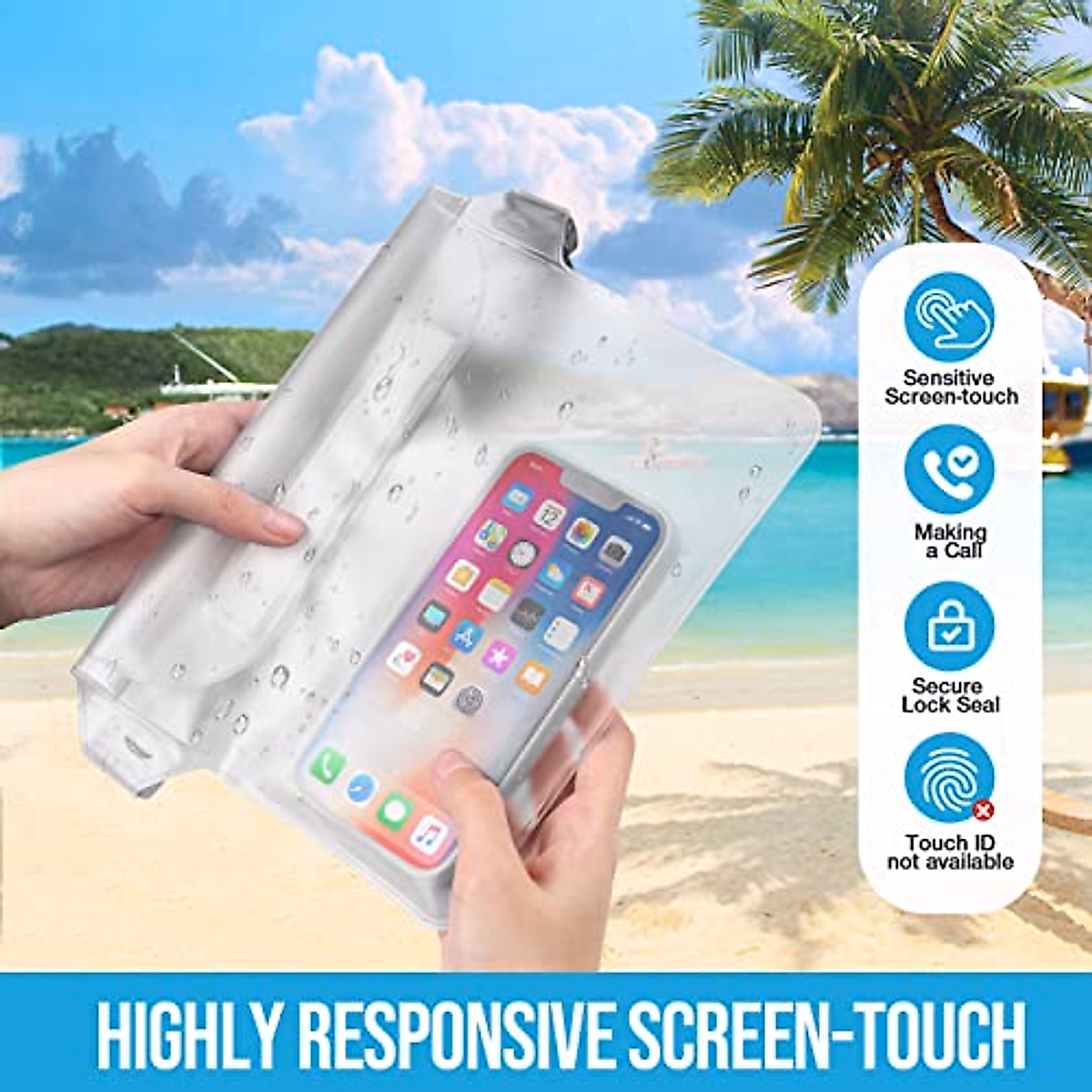 Hommtina Waterproof Phone Case Waterproof Bag,Waterproof Fanny Pack Waterproof Pouch with Adjustable Belt for Beach, Swimming, Boating, Fishing (2 * fanny pack(black+white)+2 * phone case(black))