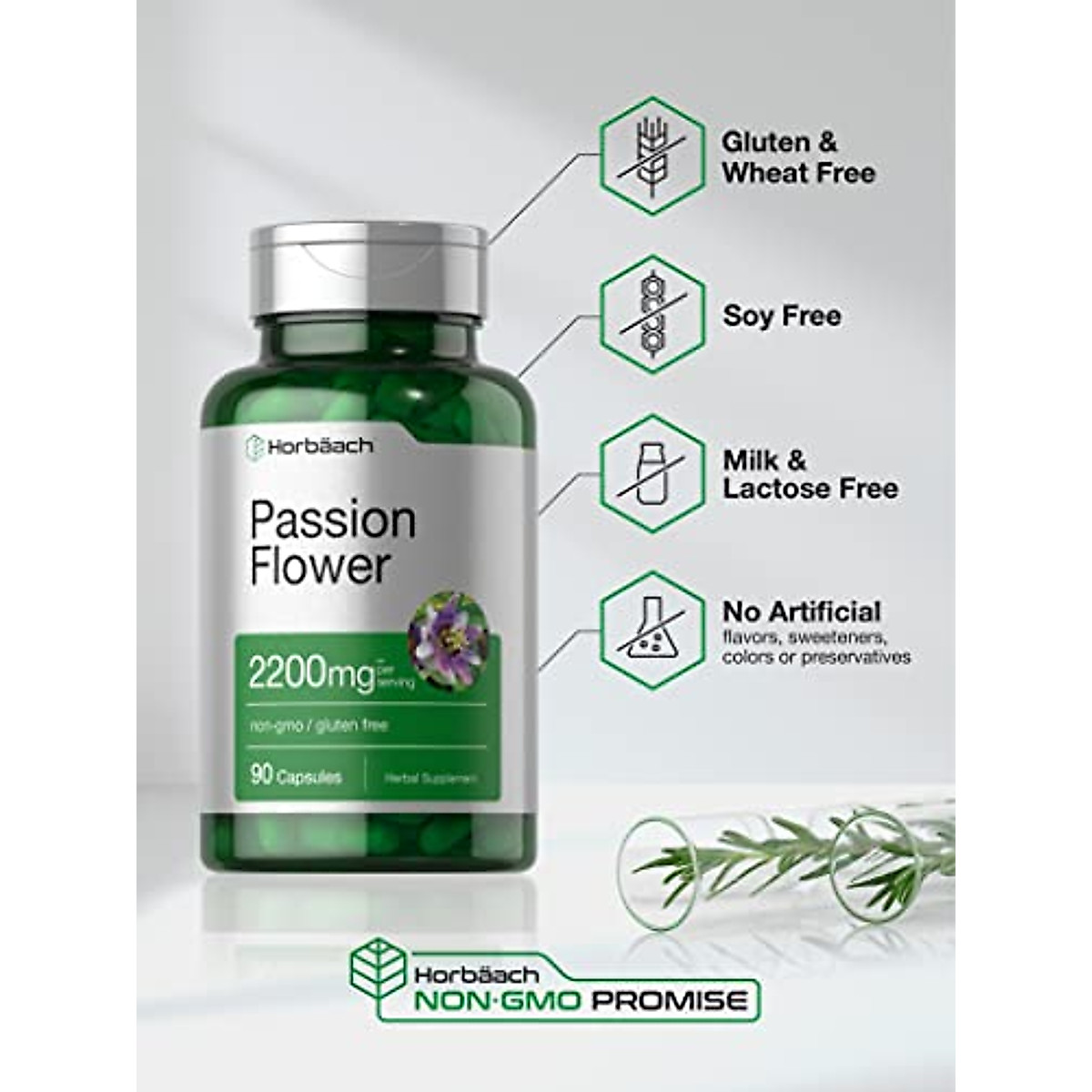 Passion Flower Capsules | 2200mg | 90 Count | Non-GMO & Gluten Free Extract Supplement | by Horbaach
