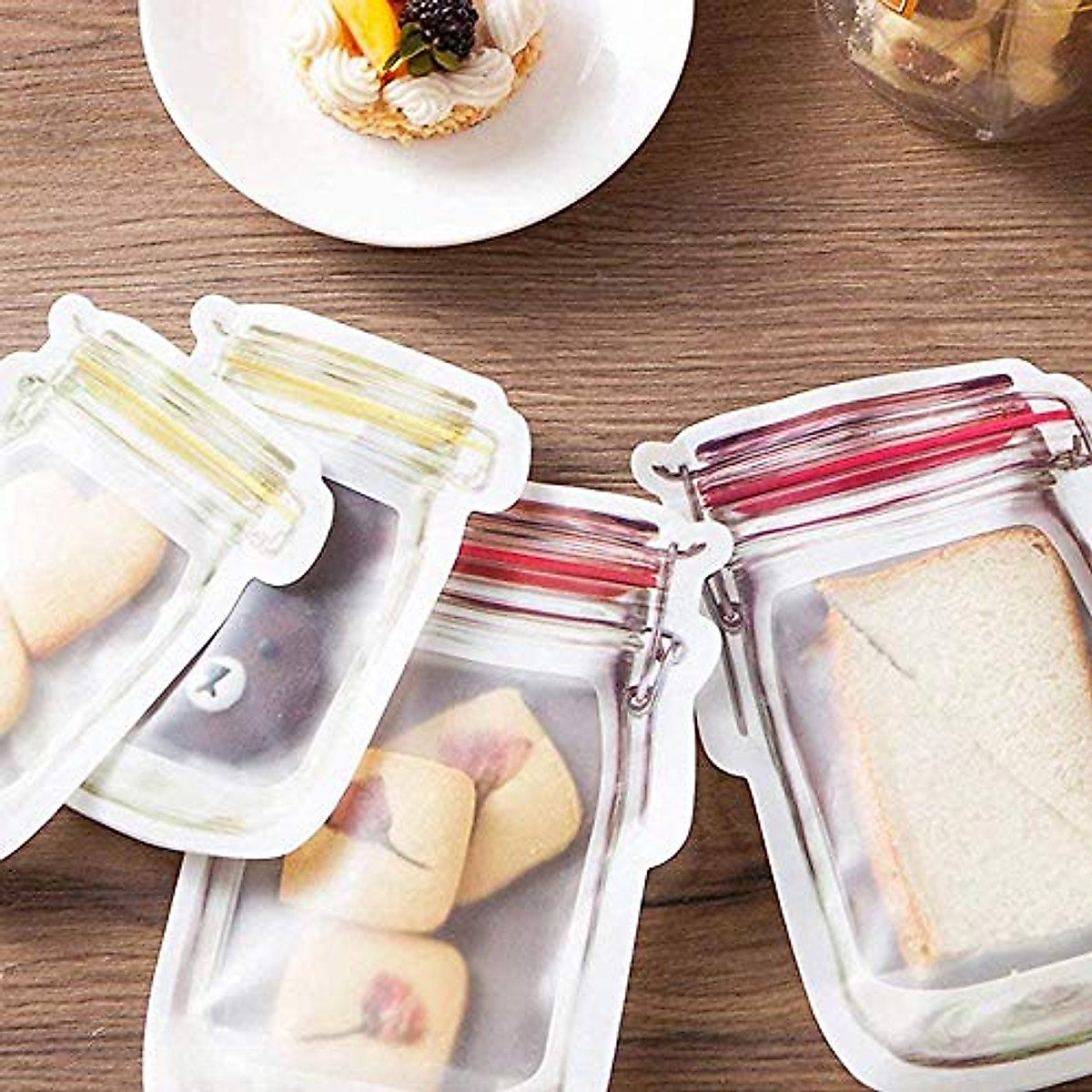 Mason Jar Zipper Bags, Meltset M 12Pcs Reusable Resealable Snack Sandwich Nut Ziplock Bottles Bags, Leakproof Airtight Seal Food Saver Bags for Travel Camping and Kids