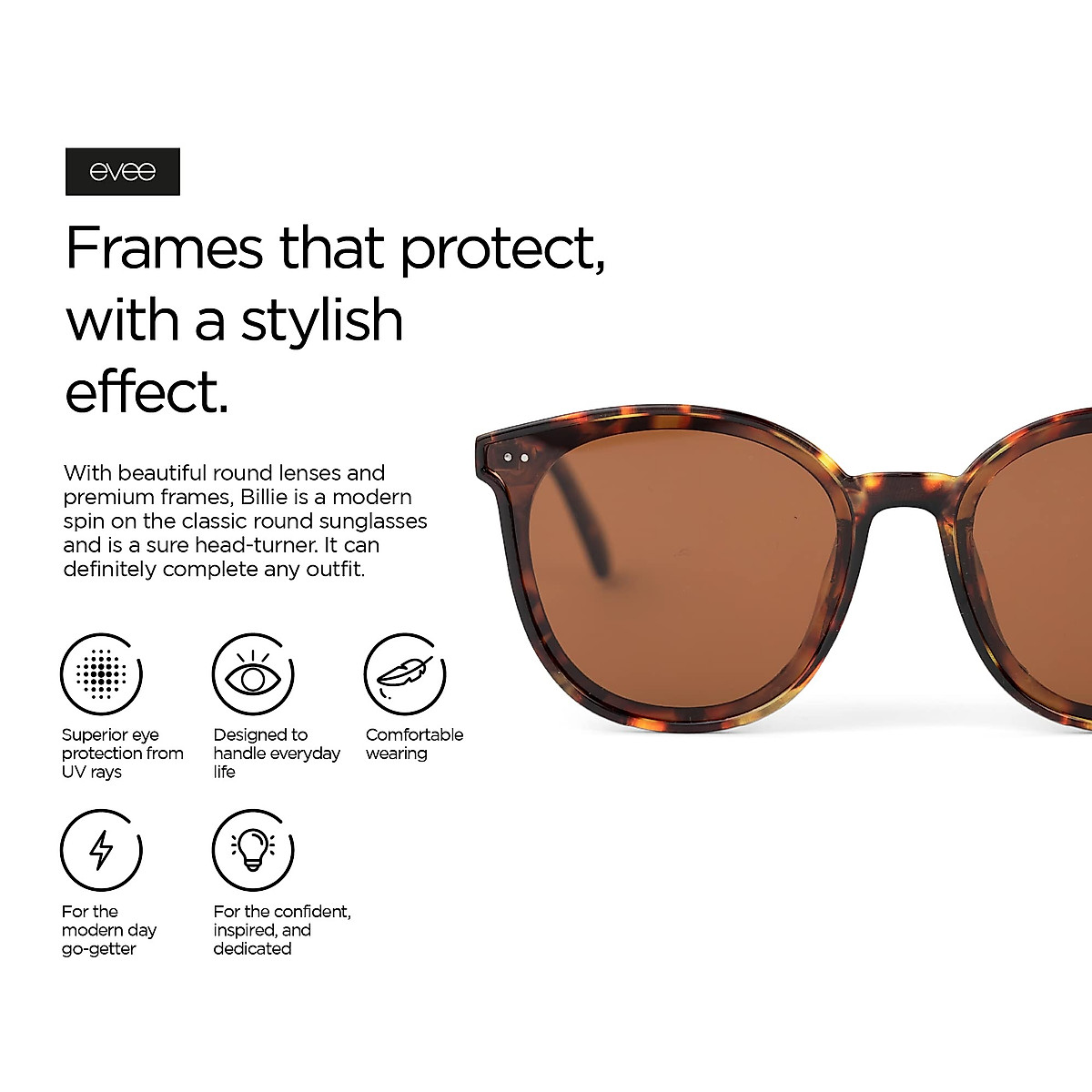 EVEE Classic Round Retro Sunglasses for Women and Men with Polarized Lens - (Billie) (Brown Tortoise)