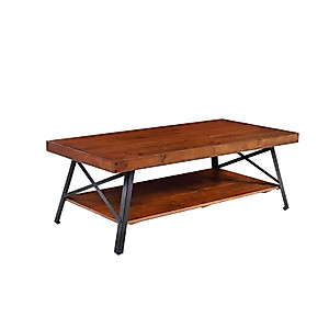 Phoenix Home CT181101 Emerald Home Chandler Rustic Industrial Solid Wood and Steel Coffee Table with Open Shelf, Brown
