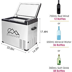 Domende 12 volt Refrigerator 54qt Portable Freezer Electric Cooler Compressor Car Fridge for Car Truck Vehicle RV Boat Outdoor and Home use 12/24V DC and 90-250 AC,Cooling to -4F