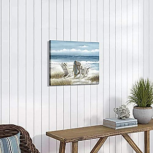 TAR TAR STUDIO Abstract Seascape Canvas Wall Art: Beach Chair on Sand Painting Print for Bedroom (24" W x 18" H, Multiple Sizes/Material)