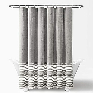 Lush Decor, Gray Nantucket Yarn Dyed Cotton Tassel Fringe Shower Curtain, 72" x 72"