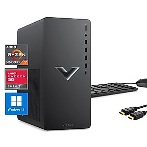 HP Victus Gaming PC, AMD Ryzen 7 5700G (8 cores, 16 Threads), 32 GB RAM, 1 TB PCIe SSD, Radeon RX 6600XT, Gaming Computer Desktop Bundle, USB C, WiFi 6, Windows 11 Home