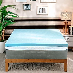 Clara Clark Memory Foam Mattress Topper, 2 Inch King Mattress Topper for Bed, Ventilated Design & Cooling Gel Infused Mattress Pads, Travel & College Dorm Room Essentials King Size Mattress Topper 2"