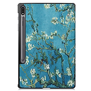 ZZOUGYY Tablet Cover for Samsung Galaxy Tab S7 Plus 12.4 T970 T975 (2020 Release),Ultra Slim Folio Stand Lightweight Leather Case for Galaxy Tab S7+ 2020 SM-T970 SM-T975 12.4" (KST-Apricot Flower)