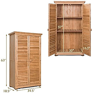GRAFFY Outdoor Wooden Storage Shed, Garden Tools Cabinet with Shutter Design, Wooden Storage Cabinet with Tilted Asphalt Roof, for Garden, Yard, Patio