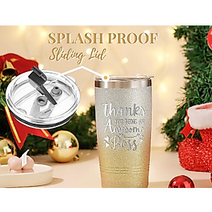 Onebttl Boss Gifts for Women, Thanks for Being An Awesome Boss, Appreciation Thank You Gifts for Boss Lady, Managers, Supervisors, Team Leaders, Wine Tumbler 20Oz, Glitter Gold & Silver