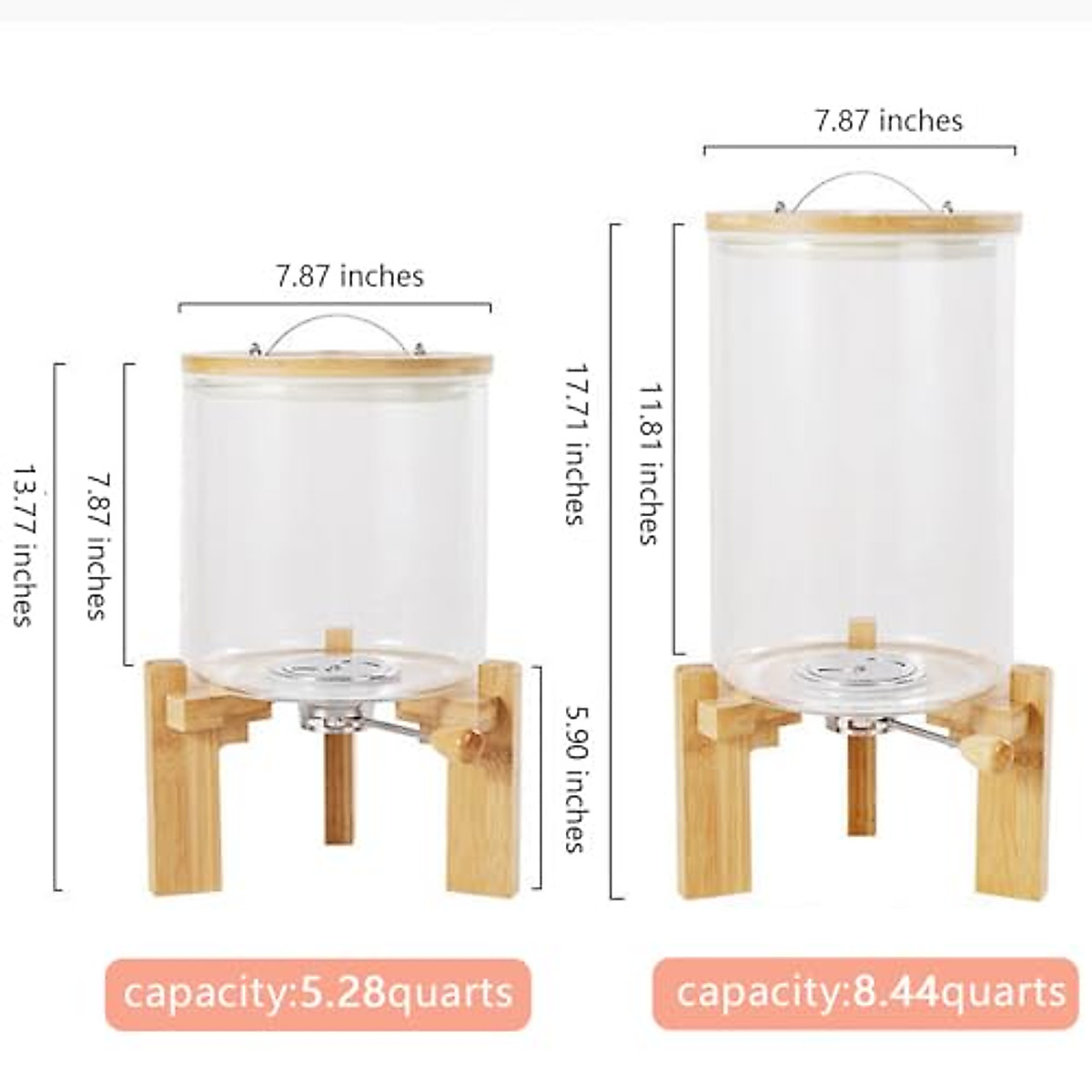 LOVEJO Rice Dispenser Airtight Glass Container with Bamboo Lid, Large Food Storage with Lids for Rice Grains Beans, Sugar Flour Container 20 lbs, Kitchen Countertop Cereal Cup Organizer 5L