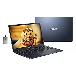 ASUS 2022 14" FHD Laptop, Intel Celeron N4020 Processor, 4GB RAM, 64GB eMMC Flash Memory, Intel HD Graphics 600, HD Webcam, Backlit Keyboard, Black, Windows 11S, 32GB SnowBell USB Card