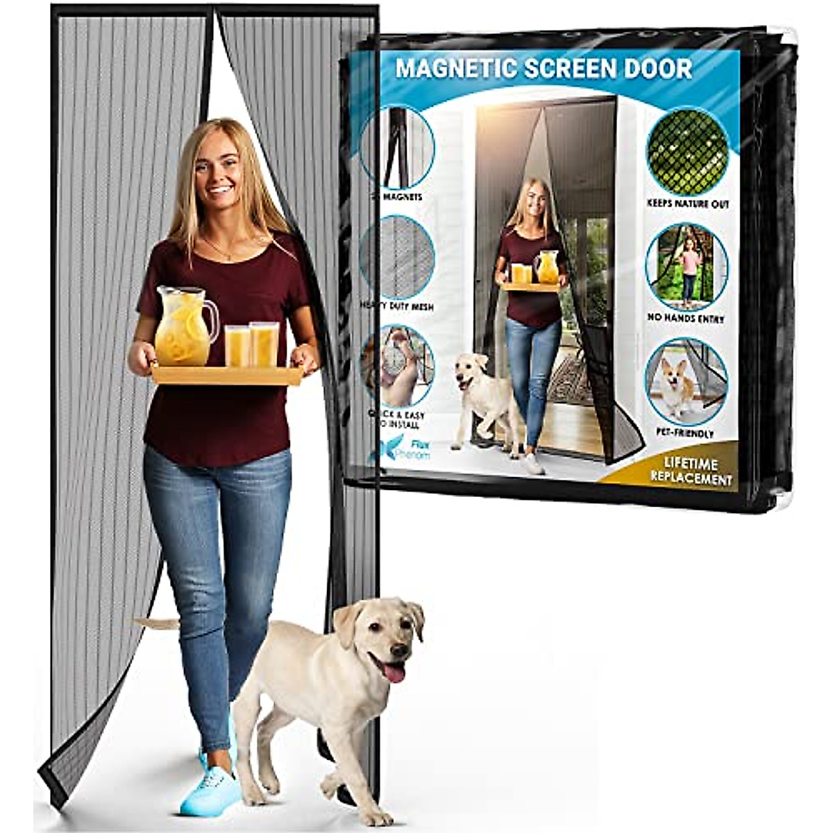 Easy Install, Self-Closing, Pet Friendly Walk Through Door Screen Magnetic Closure (38"x82") - The Original Mesh Magnetic Screen Door for Sliding Door Keeps Bugs Out - Magnetic Screen Door Flux Phenom