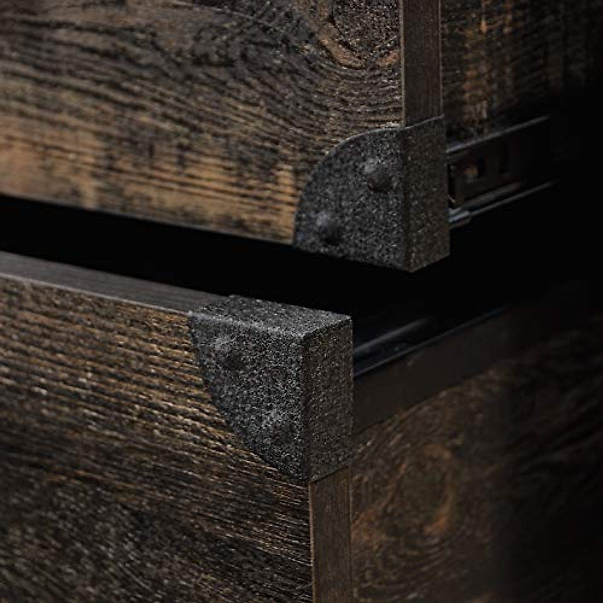 Sauder Steel River L-Shaped Desk, L: 59.84" x W: 57.32" x H: 29.53", Carbon Oak Finish