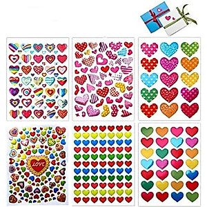 Love Heart Stickers, 60 Sheets Colorful Heart Decorative Stickers for Valentine's Day, Anniversaries, Wedding