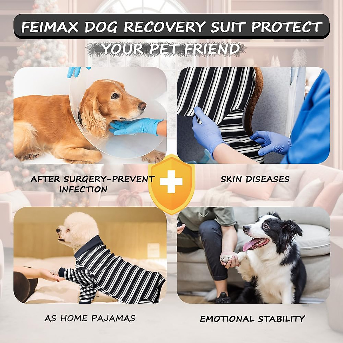 FEimaX Dog Recovery Suit After Surgery, Pet Abdominal Wounds Post Surgical Shirt for Dogs Cats, Puppy Spay Neuter Prevent Licking Onesie Alternative Bandages E-Collar & Cone
