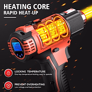 Cordless Heat Gun for Milwaukee M18 18V Battery,Heat Air Gun Fast Heating up to 1202℉,LCD Digital Display Soldering Heat Guns Perfect for DIY Shrink PVC Tubing,Wrapping&Paint Stripping（Bare Tool Only）