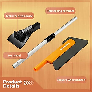Coxeer Ice Scraper for Car Windshield, Snow Brush and Scraper for Car with Detachable ABS Ice Squeegee and EVA Sponge Brush, 37 Inch Extendable Car Snow Cleaner Scratch Free Removal Tool