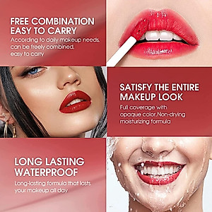 6 Colors Lip Tint Stain Set,Korean Lip Gloss Lip Tint Stain Mini Liquid Lipstick Multi-use Lip and Cheek Tint Long Lasting Non-Stick Cup Waterproof, High Pigment Vivid Color Lip Tint Makeup