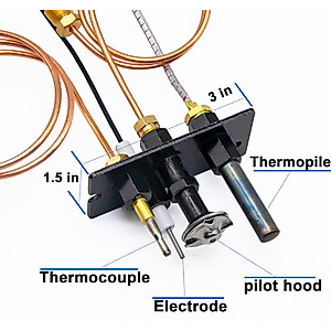 Propane and Natural Gas Pilot Assembly Replaces 10002265 10002264, LP NG 3 Way Pilot Replacement for Majestic,Temco,Vermont Castings Dutchwest,Fireplace and Stoves(Include Free NG Nozzle)