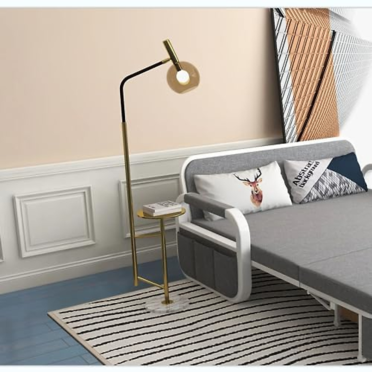 LOVEDIMA Tray Table Floor Lamp,67" Modern 1-Light Standing Reading Lamp with Cognac Dome Glass Shade (Gold)