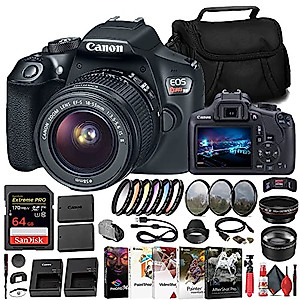 Canon EOS Rebel T6 DSLR Camera with 18-55mm Lens (1159C003) + 64GB Memory Card + Color Filter Kit + Filter Kit + Charger + LPE10 Battery + Wide Angle Lens + Telephoto Lens + Lens Hood + More (Renewed)