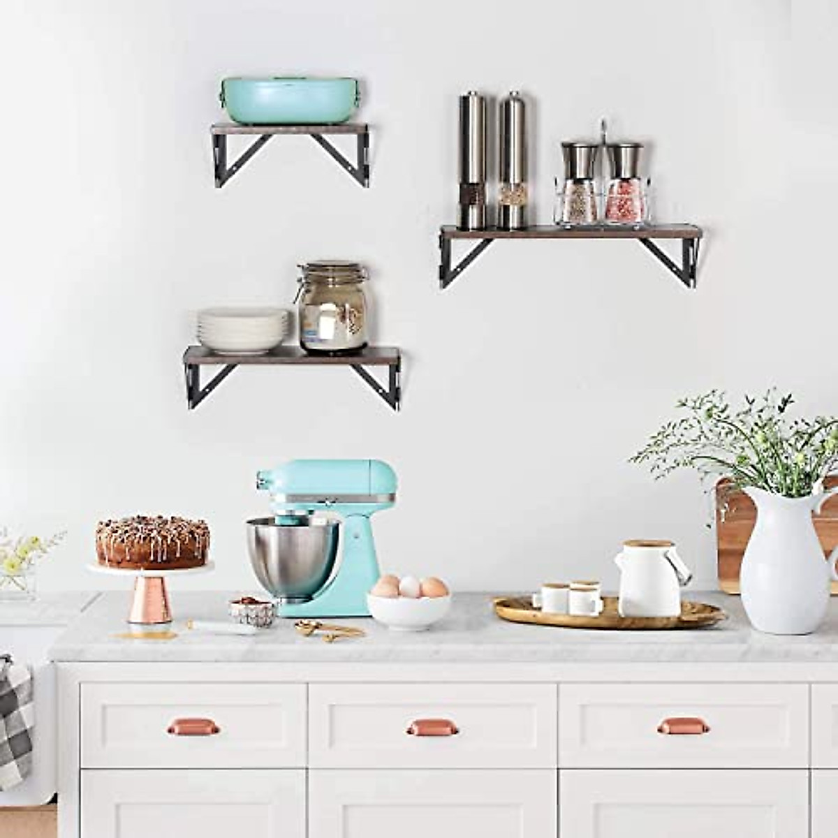 VECELO Floating Shelves, 3 Sets of Wall Mounted Shelf for Bathroom Decor, Bedroom, Living Room and Plants - Classic Brown