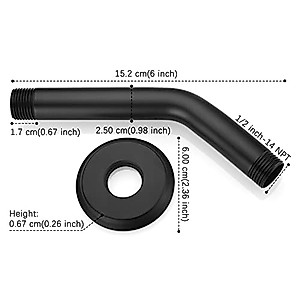 Anpean 6 Inch Shower Arm with Flange, Wall Mounted Rain Shower Head Extension Arm, Matte Black