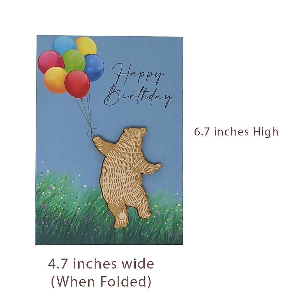 Woodland Mail Happy Bear Birthday Card with Wooden Bear Keepsake on the Front