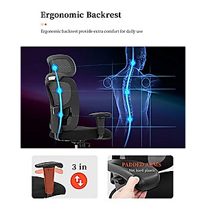 Big and Tall Office Chair Ergonomic Chair 400lbs Wide Seat Executive Desk Chair with Lumbar Support Adjustable Armrest Headrest High Back Mesh Computer Chair Rolling Swivel Task Chair(Black)