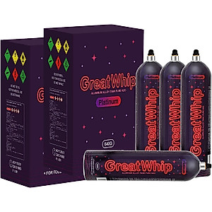 GreatWhip 640g Whipped Cream Chargers Cylinders Aluminum Construction Lightest Whip Cream Tank Cartridge (12 Cylinders）