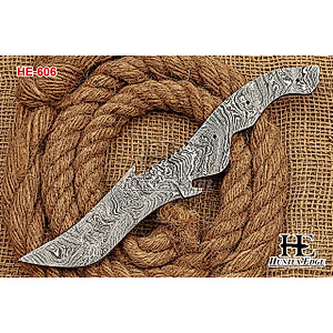 HUNTEX Custom Handmade Hand-Forged Twist Pattern Damascus Steel 10.5 Inch Long Full Tang Razor Sharp Camping Hunting DIY Blank Blade Gut Hook Knife for Knife Making