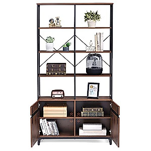 WAMPAT 2 PCS of 73" Tall Bookshelf with Storage Cabinet，5 Tier Industrial Standing Display Bookcase for Home & Office