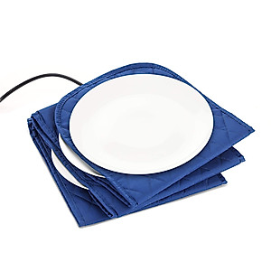 Navaris Electric Plate Warmer - 10 Plate Blanket Heater Pockets for Warming Dinner Plates to 165 Degrees in 10 Minutes - Thin Folding Design - Blue