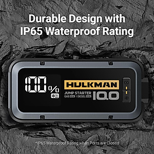 HULKMAN Alpha100 Jump Starter 4000 Amp 32000mAh Car Starter with -40℉ Start Tech PD 65W Lithium Portable Car Battery Booster Pack for up to 10L Gas and 10L Diesel Engines