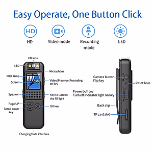 Body Camera, Police Body Cam Video HD 1080P, 256G Max Memory, Upgrade Rotate Wearable Clip for Law Enforcement,Security,Guard,Home,Outdoor,Travel,Camping,Cycling, Built-in 64G Card with Night Vision