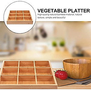DOITOOL Serving Tray with 9 Compartments - Wooden Tray Divided Tray for Serving Food - 13in Square Tea Tray Food Tray for Hot Pot, Fast Food, Breakfast, Tea Coffee Table Christmas