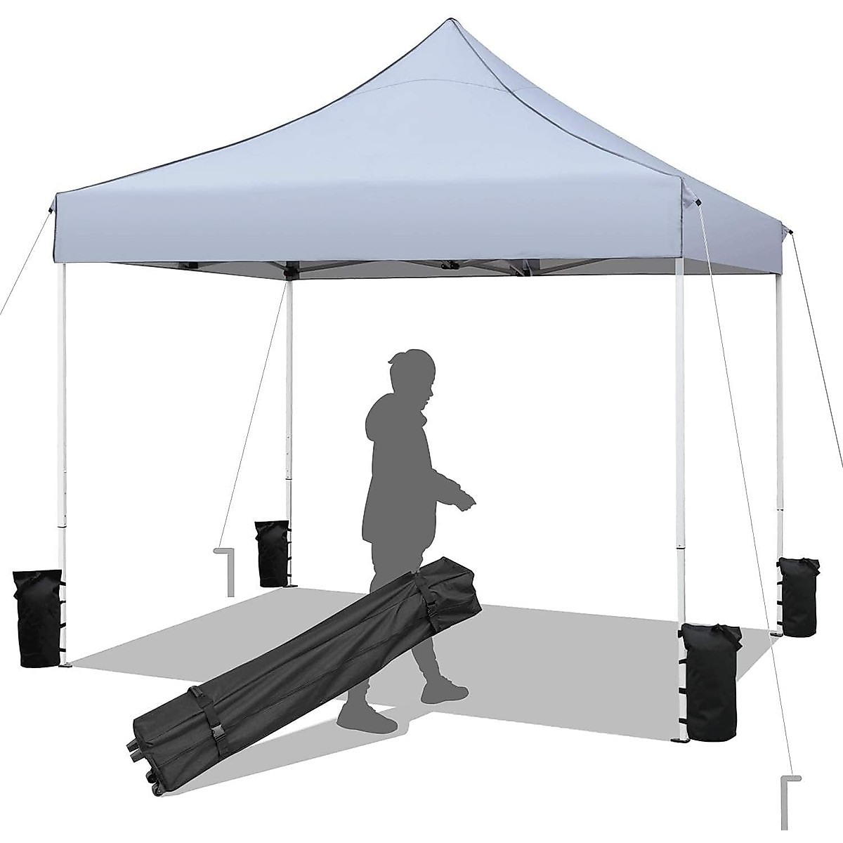 Devoko 10x10ft Patio Pop Up Canopy Tent Outdoor Portable Instant Folding Shelter Canopy Tent for Parties with Wheeled Carry Bag & Sand Bags(Grey)