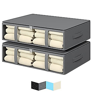 Under Bed Storage Bins - Clothes Storage Bags Underbed Container Foldable Large Capacity Thick Breathable Fabric Clothes Organizer for Clothing, Shoes, Blankets, Sweaters, Toys (Grey, 2 Pack)