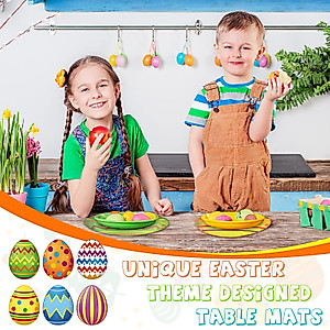24 Pieces Easter Eggs Placemats Spring Easter Disposable Paper Table Mats Easter Eggs Shaped Party Supplies for Easter Party Funny Bunny Eggs Dinner Dining Table Decoration, 13 x 17 Inches
