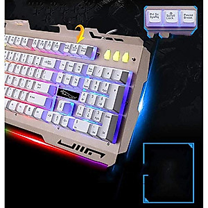 Rainbow LED Backlit Gaming Metal Keyboard Wired USB Laptop Backlight Mechanical Feel YANG1MN (Color : White)