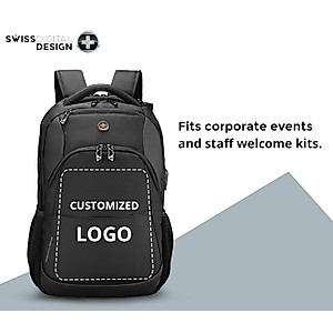 Swissdigital Pixel Travel Laptop Backpack-Laptops Backpack with USB Charging Port Smart Bag with RFID for Men & Women School Computer Bags Fits 15.6" Laptop and Notebook, Black SD-857