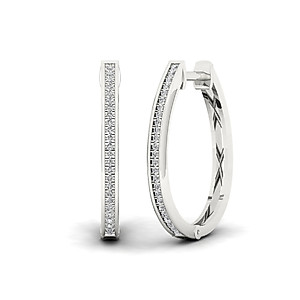 S925 Sterling Silver 1/6ct TW Diamond Row Hoop Earrings (I-J, I2)