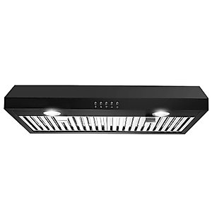 SNDOAS Range Hood 30 inch Under Cabinet,Black Range Hood with 500 CFM,Ductless Range Hood Black,Stainless Steel Kitchen Vent Hood 30 inch with 3 Way Venting,Baffle Filters,LED Lights