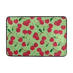 Doormat Welcome Door Mat-Sweet Red Rip Cherry Berries on Green,Living Room Kitchen Floor Mat Home Indoor Outdoor Decoration 24X16INCH